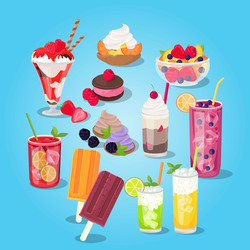 Delicious sweets and desserts set ice cream cake Vector Image