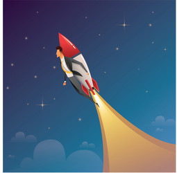 Business startup launching product with rocket Vector Image