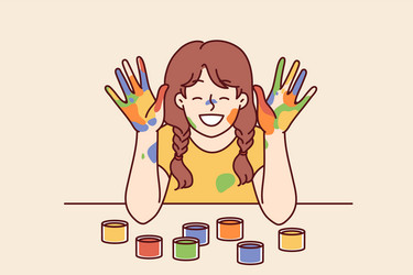 Positive girl with face and palms smeared Vector Image