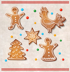 Set of 25 realistic gingerbread cookies isolated Vector Image