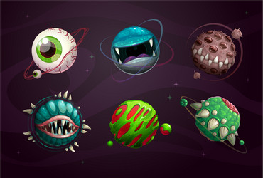 Cartoon creepy monster planet with spittle mouth Vector Image