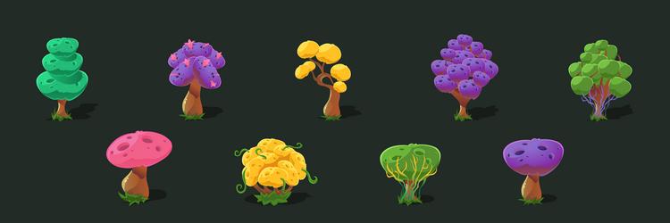 Fantastic tree and alien magic plants game asset Vector Image
