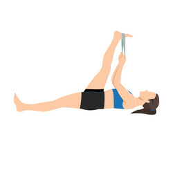 Woman doing lying hamstring stretch with elastic Vector Image