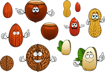 Nuts cartoon characters set isolated funny Vector Image