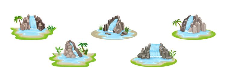 Waterfall falls from stone rock or cliff Vector Image