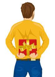 Young woman hiding a gift behind her back Vector Image