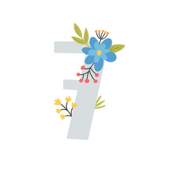 Number 7 floral design Royalty Free Vector Image