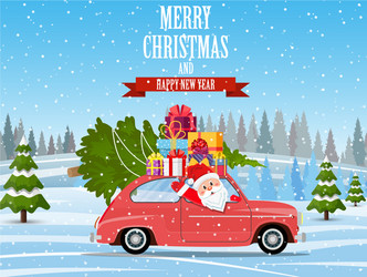 Christmas character santa flying in the car Vector Image