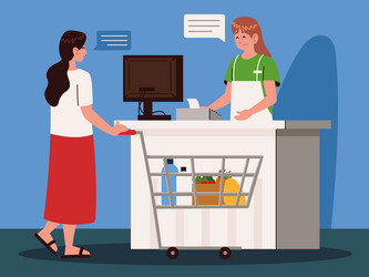 Female cashier working Royalty Free Vector Image