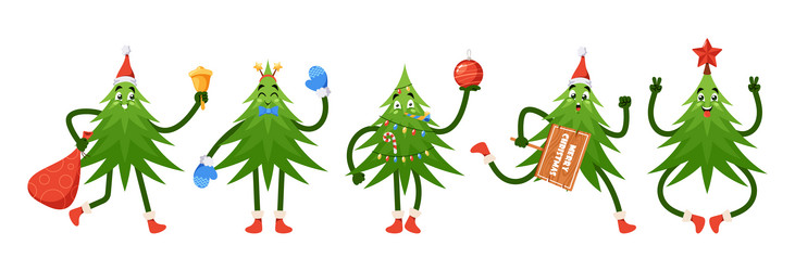 Cartoon christmas tree character waving hand Vector Image