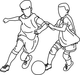 Two boys playing soccer sketch Royalty Free Vector Image