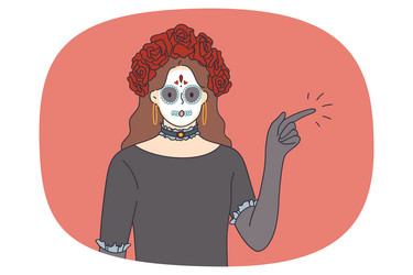 Woman dia de los muertos outline Royalty Free Vector Image