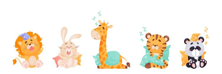 Cute sleepy animals yawning and sleeping Vector Image