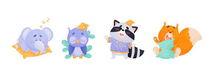 Cute sleepy animals yawning and sleeping Vector Image