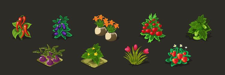 Game planting and garden object element Royalty Free Vector