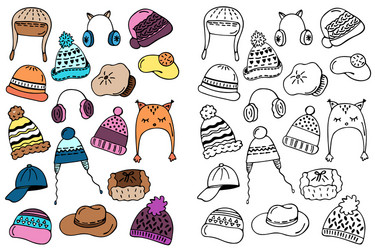 Coloring winter hats developmental tasks Vector Image