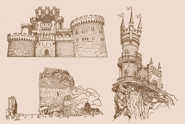 Graphical vintage set of medieval catles Vector Image