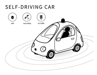 Driverless car icon monochrome simple line future Vector Image