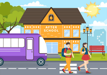 After school with students leave building Vector Image