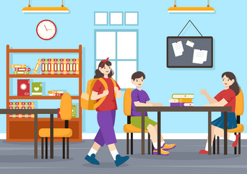After school with students leave building Vector Image