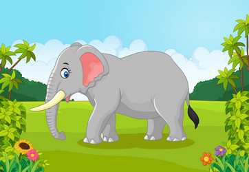 Cartoon baby elephant look to the side with trunk Vector Image