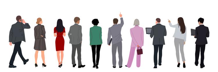 Set of diverse business people standing back view Vector Image