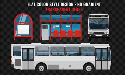 City bus and bus stop side front and back view Vector Image