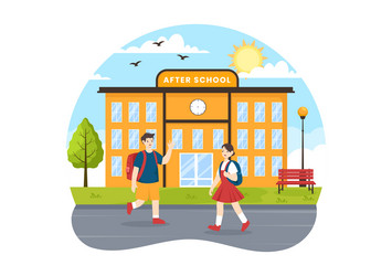 After school with students leave building Vector Image