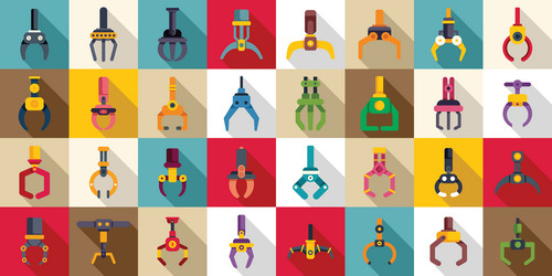Grabber icons set simple crane claw game Vector Image