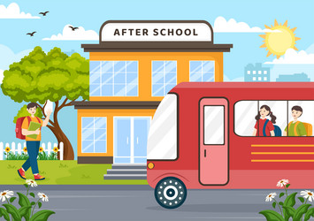 After school with students leave building Vector Image