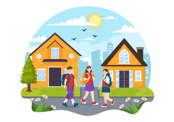 After school with students leave building Vector Image