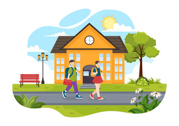 After school with students leave building Vector Image