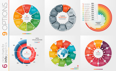 Collection of 6 circle chart templates Royalty Free Vector