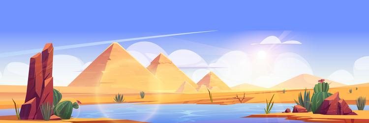 River in desert oasis cartoon landscape Royalty Free Vector