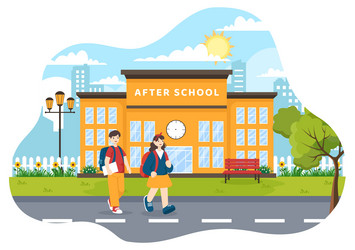After school with students leave building Vector Image