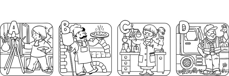 Abc people with professions coloring book set Vector Image
