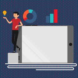 Man standing on box and leaning tablet turned Vector Image