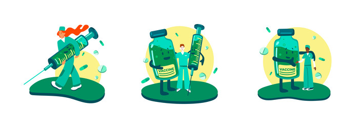 Set of different cartoon characters doing Vector Image