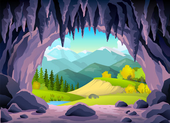 Cave landscape summer nature scene Royalty Free Vector Image