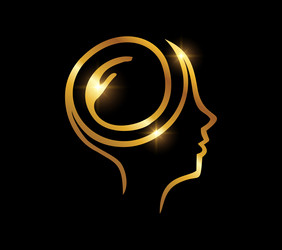 Golden human brain logo icon Royalty Free Vector Image