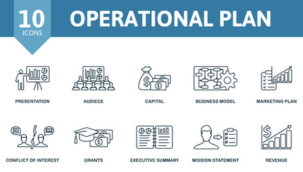 Operational plan icon set monochrome simple Vector Image