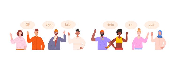 Foreign greeting young people speak hello from Vector Image