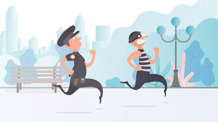 A policeman runs after thief criminal Royalty Free Vector