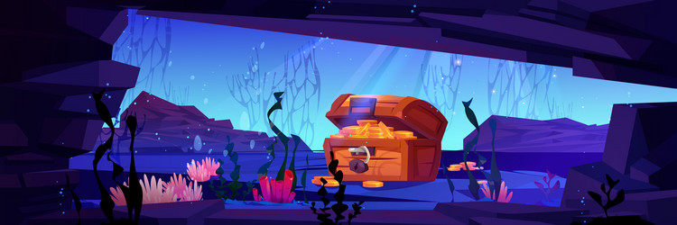 Underwater sunken city with seaweed and sea animal