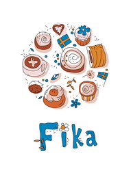 Coffee break decorative poster fika background Vector Image