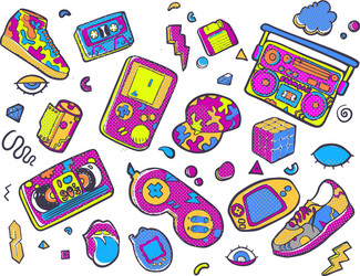 Retro nostalgic 90s clipart set Royalty Free Vector Image