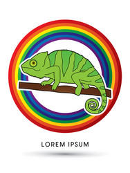 Vibrant chameleon beside a whimsical colorful Vector Image
