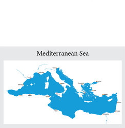 Blue outline map of mediterranean sea isolated Vector Image