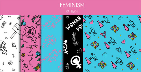 Set of seamless patterns doodle signs feminism Vector Image