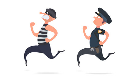 A policeman runs after thief criminal Royalty Free Vector